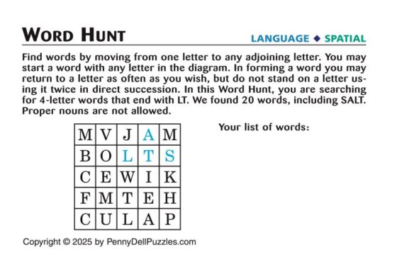 Word Hunt Brain Teaser | The Hartford